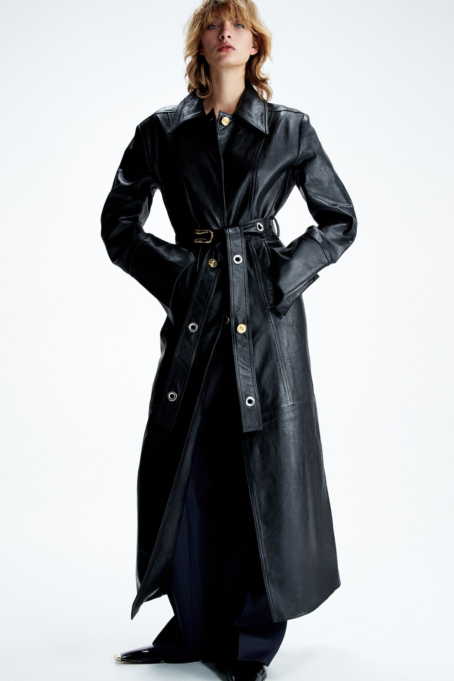 H&M + Statement-button leather coat