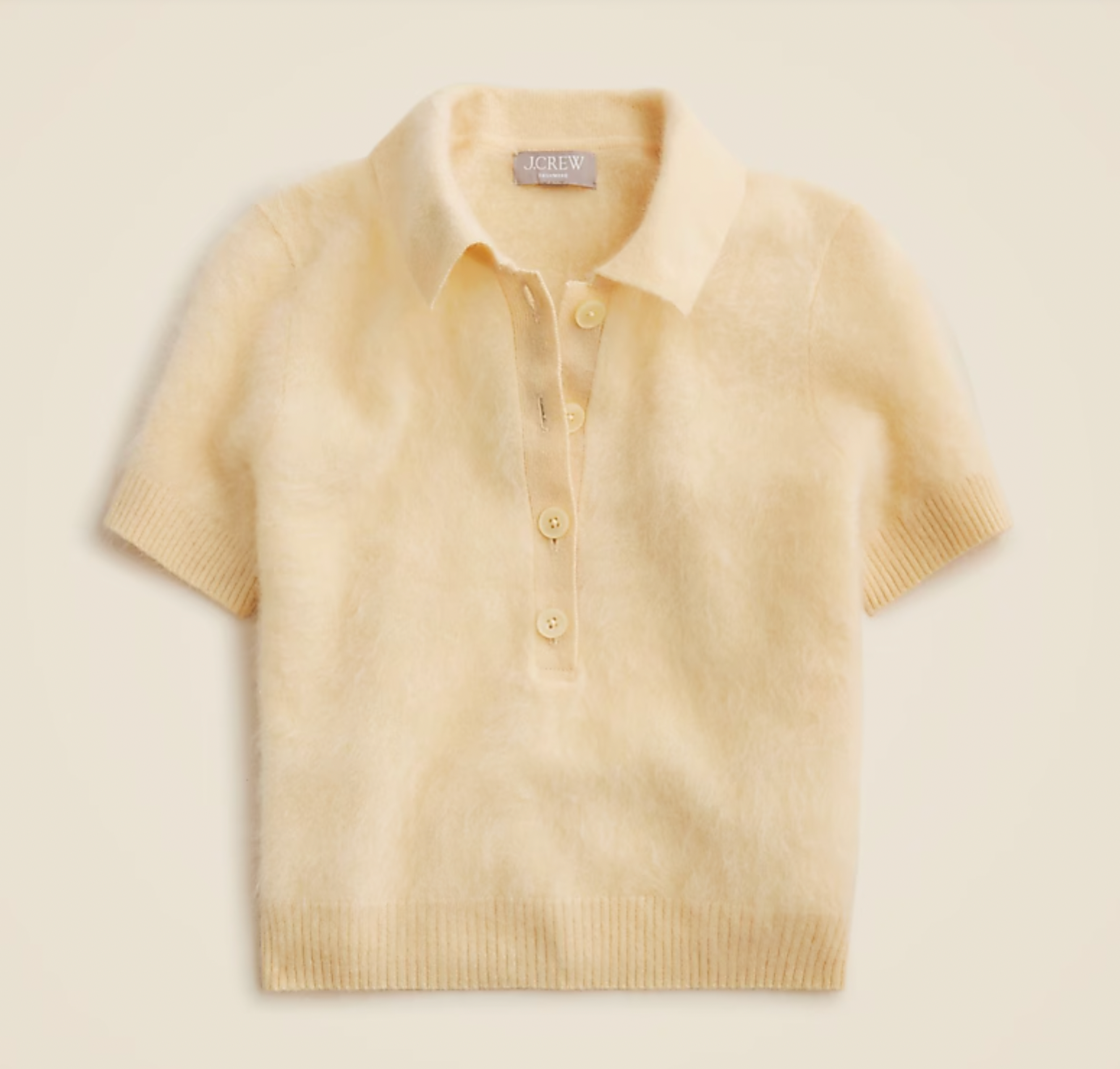J. Crew + Brushed Cashmere Short-Sleeve Sweater-Polo