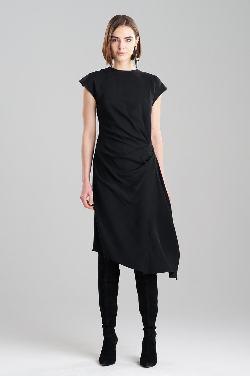 Natori + Stretch Crepe Side Drape Dress