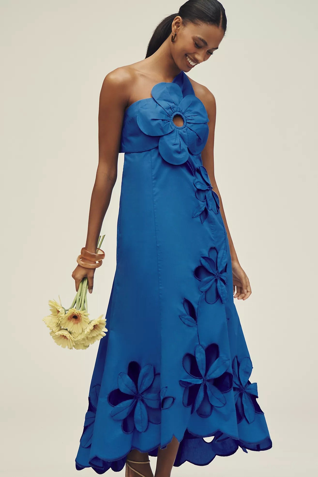 By Anthropologie + One-Shoulder Cutwork Dress