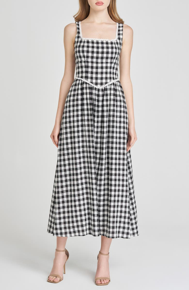 Wayf + Gracie Gingham Linen Blend Midi Dress