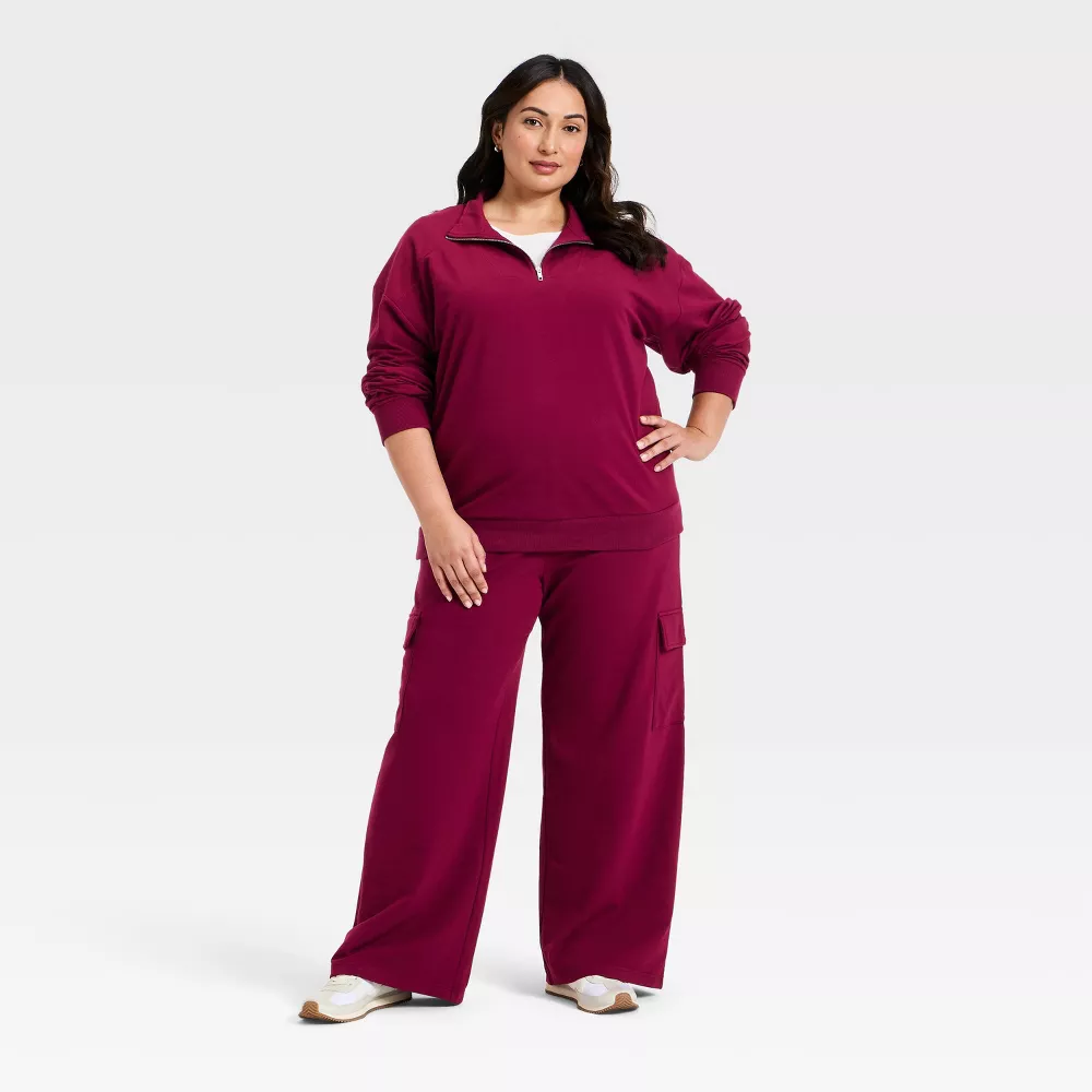 Ava & Viv + Plus Size High-Rise French Terry Wide Leg Cargo Pants