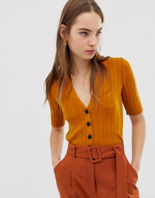 ASOS DESIGN + ASOS DESIGN ribbed cardigan with half sleeve