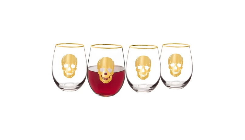Cathy’s Concept + 4pc Halloween Gold Skull Wine Glasses