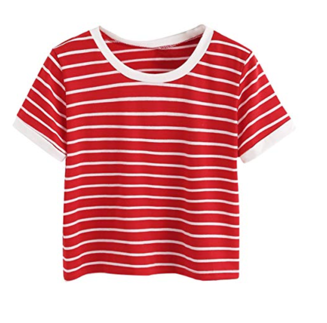 Sweatyrocks Short Sleeve Striped Crop T Shirt