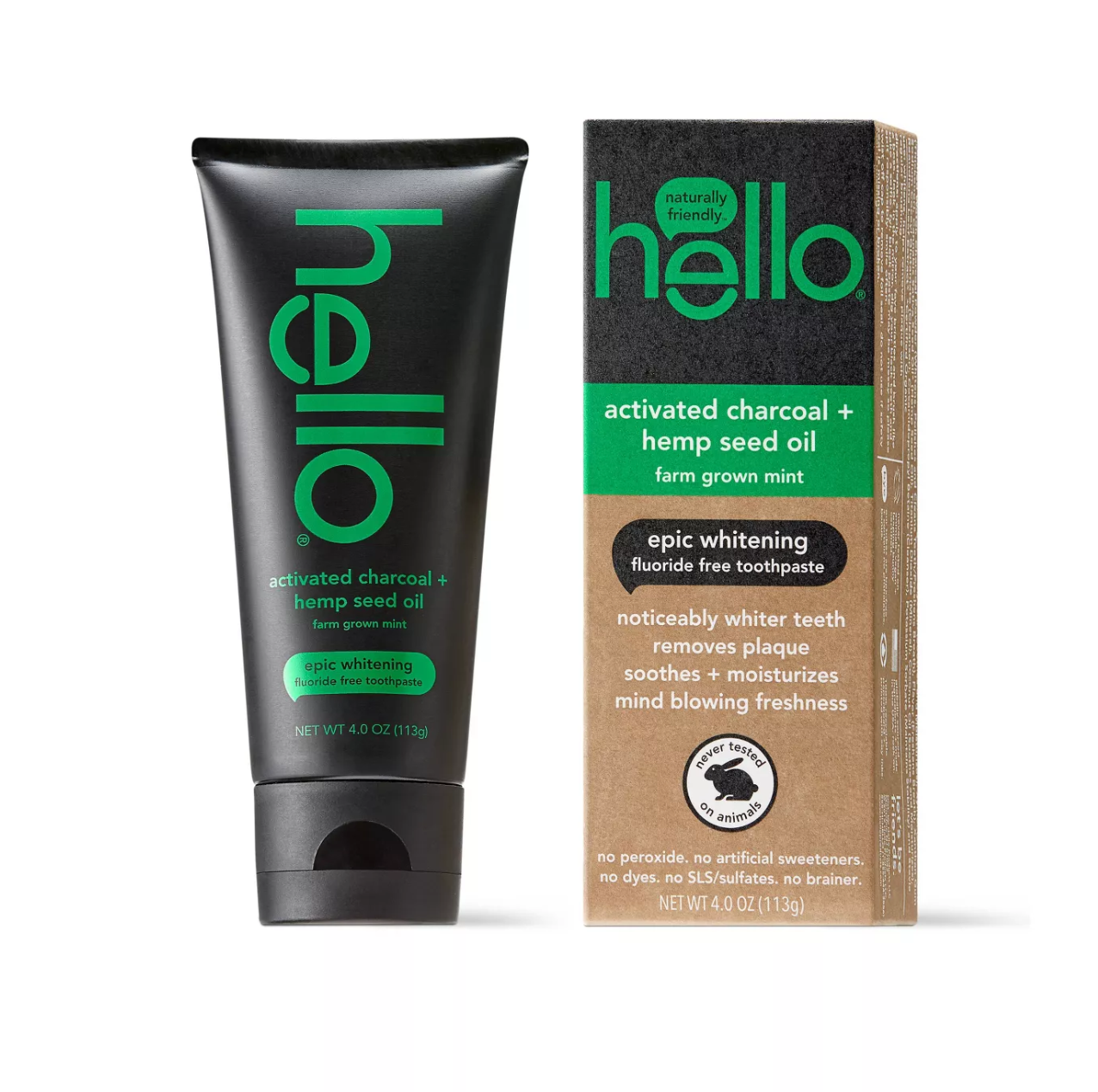 hello + Activated Charcoal and Hemp Fluoride Free Toothpaste