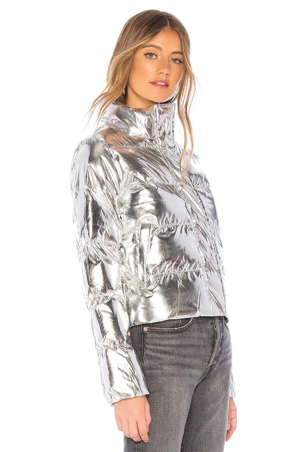 Superdown + superdown Stella Metallic Puffer Jacket in Silver