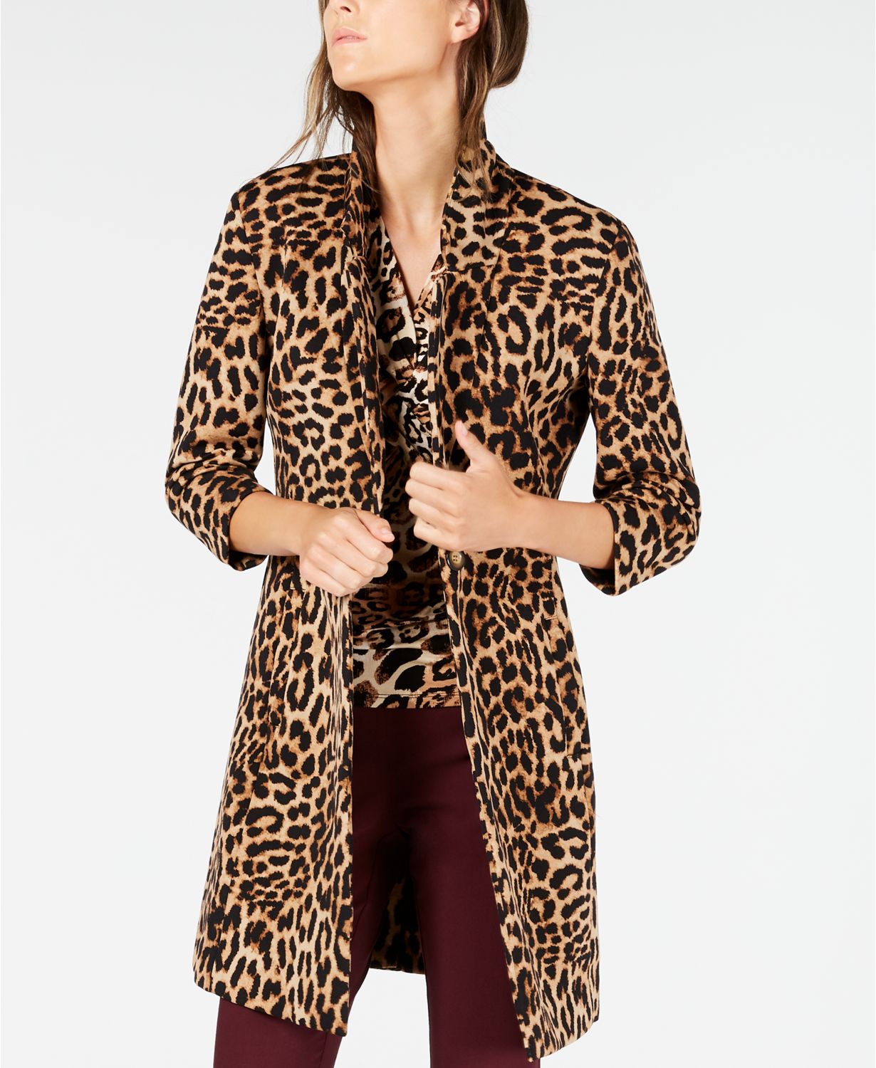 INC International Concepts + Leopard-Print Cocoon Coat