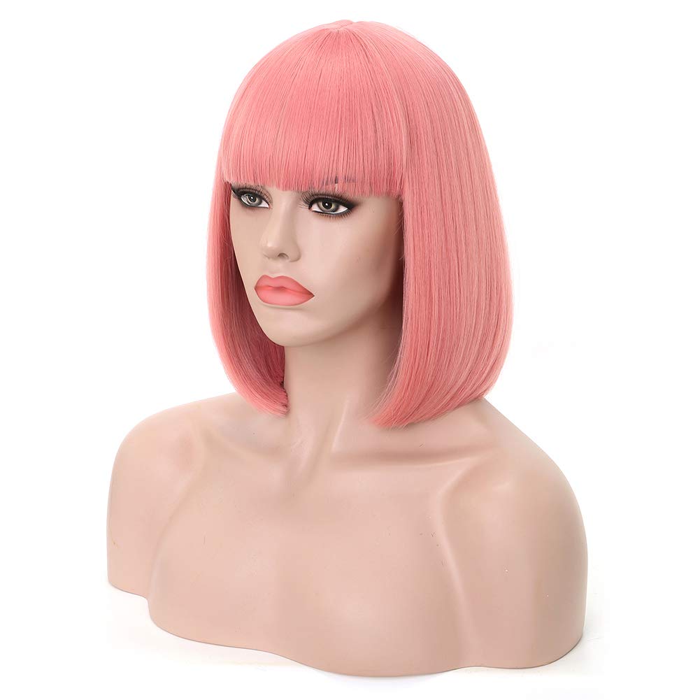 Annivia + Annivia Light Pink Short Bob Wig with Bangs for Women 12 ...