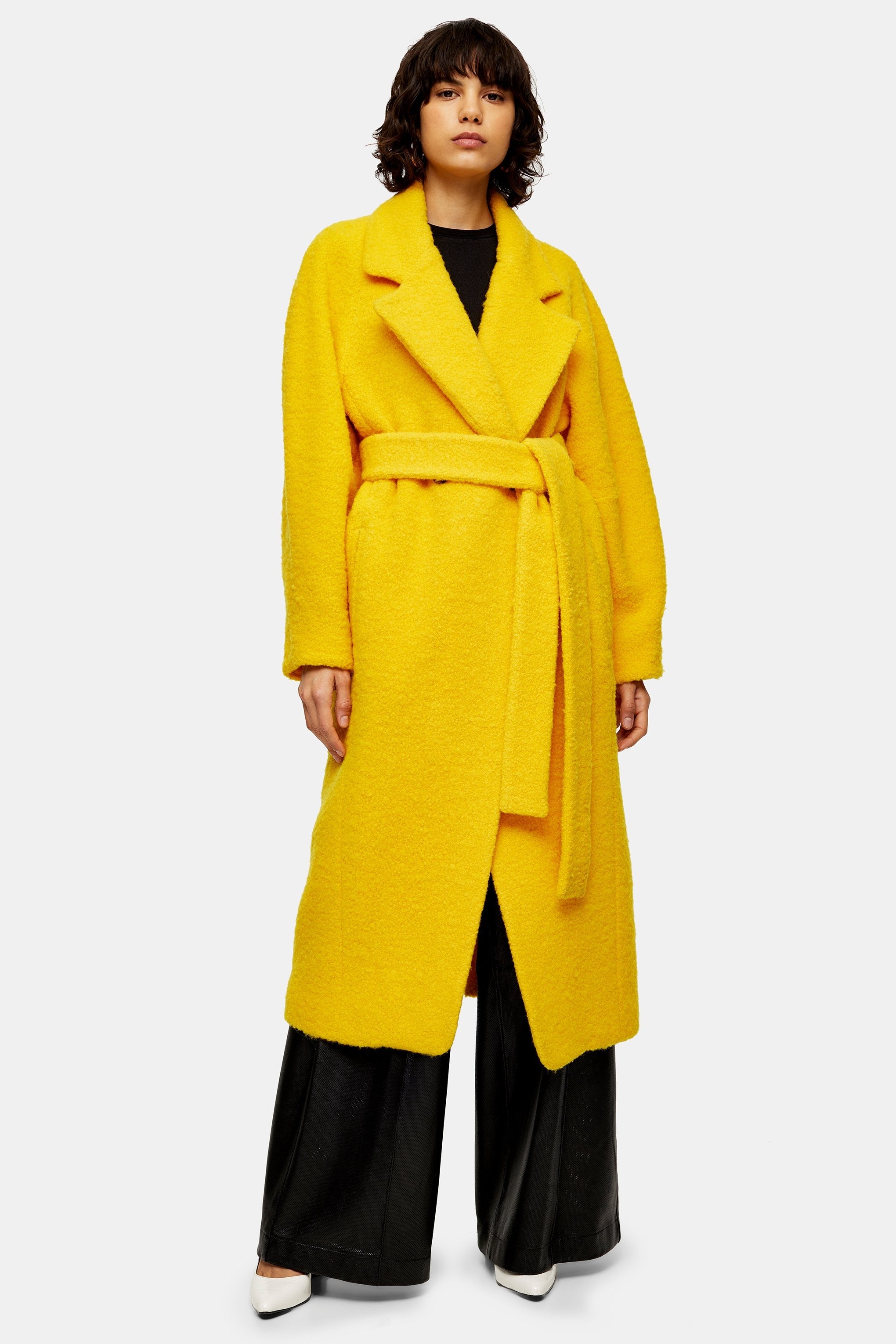 Topshop Boutique + Yellow Wool Blend Boucle Coat