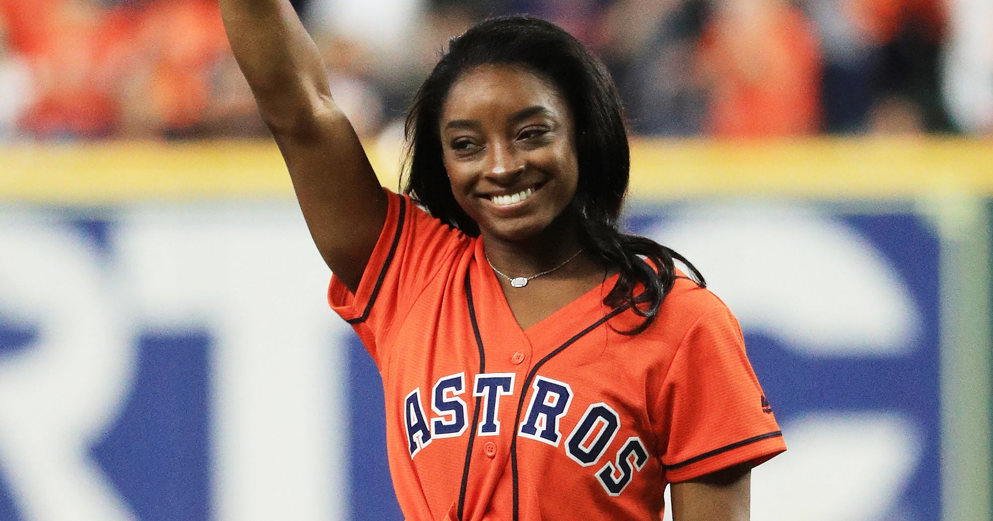 See Simone Biles' First Pitch & Flip At World Series