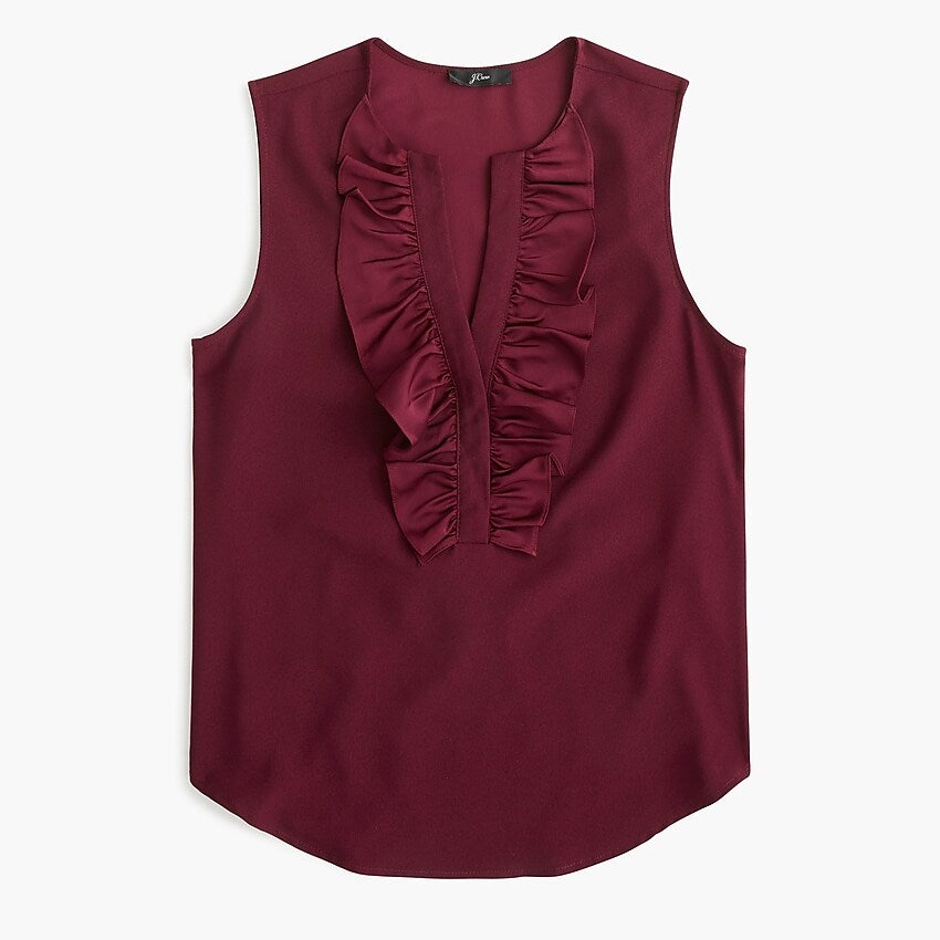 J. Crew + Ruffle-Front Top In Satin Crepe