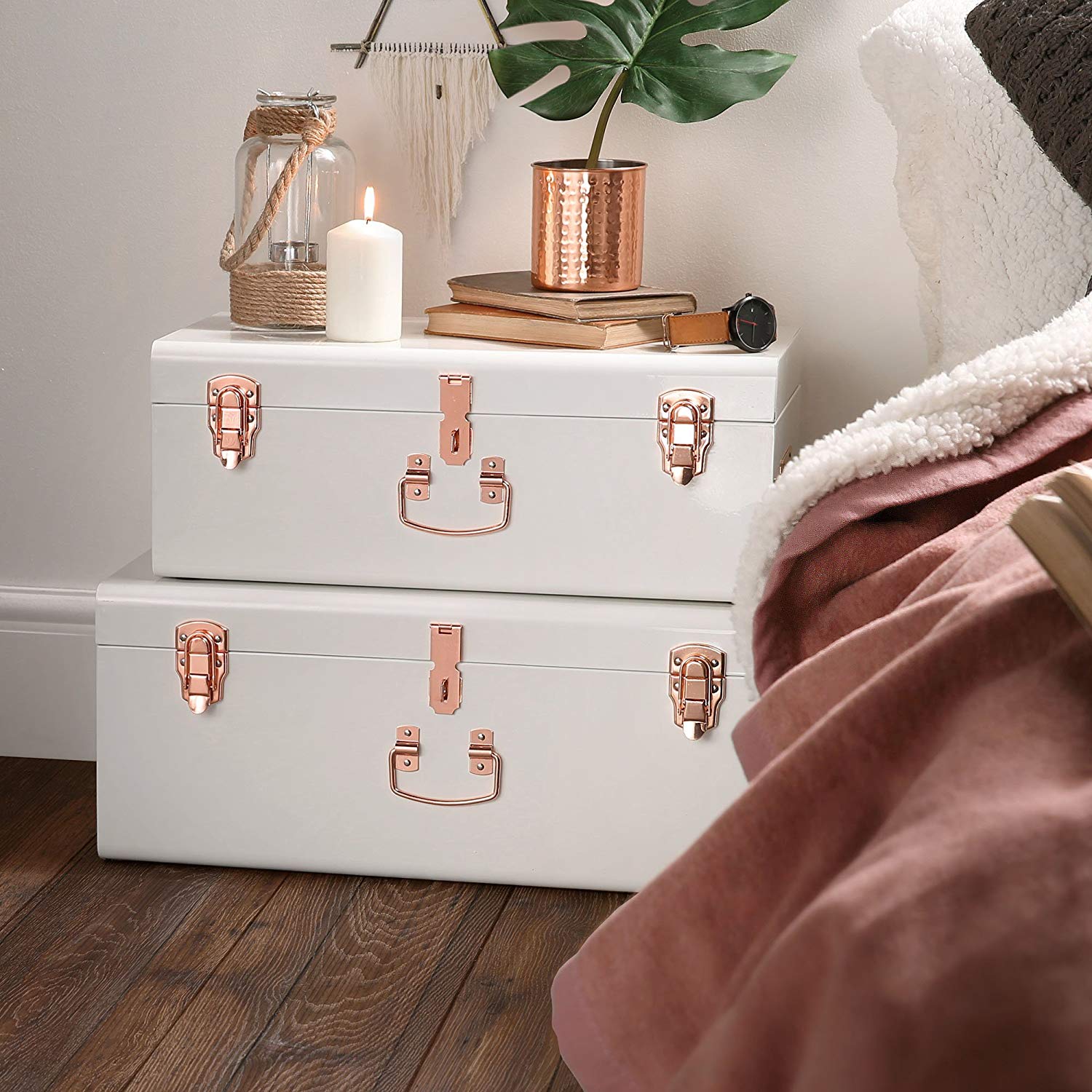 Beautify + Vintage Style Metal Trunk Storage Set