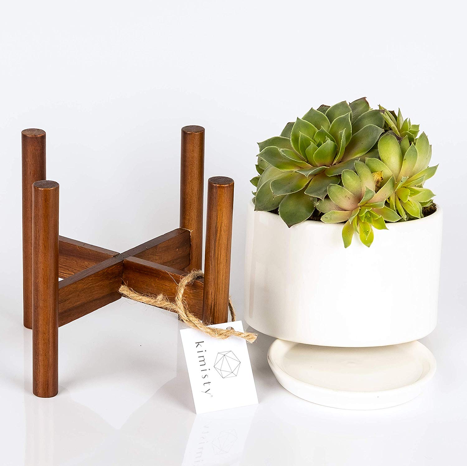 Kimisty + Mid-Century Modern Ceramic Planter With Wood Stand