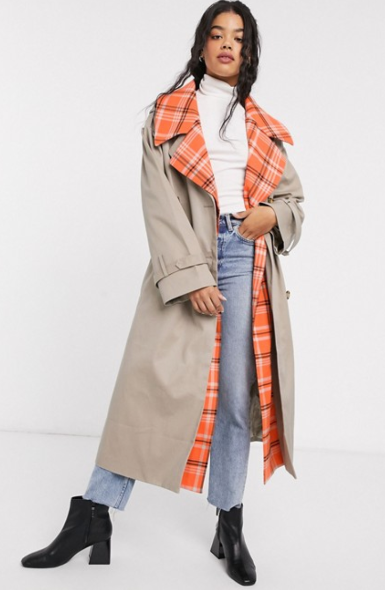 ASOS DESIGN + Hybrid Check Trench Coat