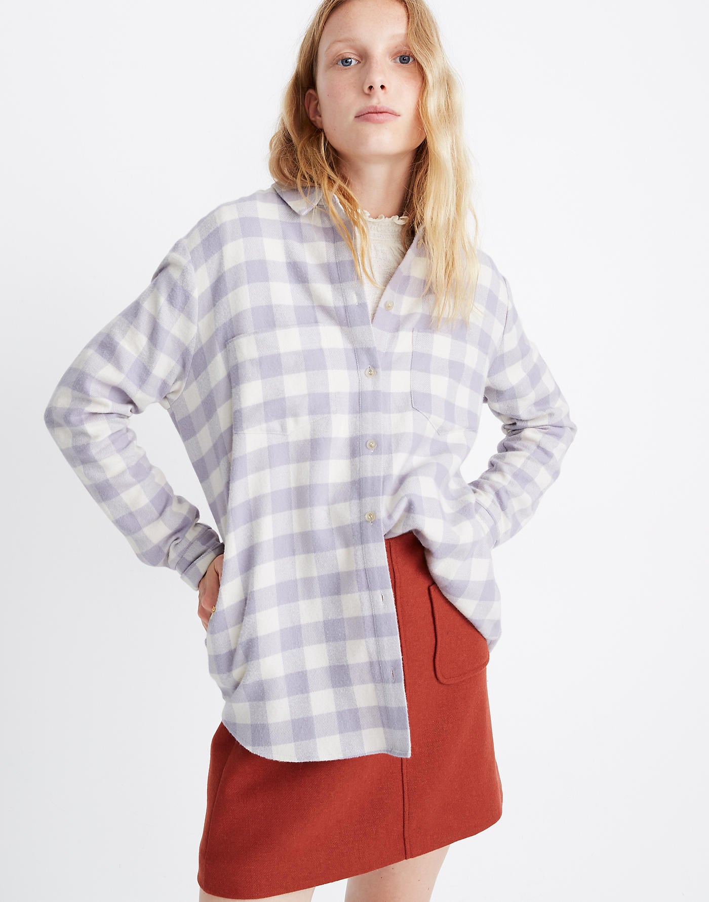 Madewell + Flannel Sunday Shirt in Latton Plaid