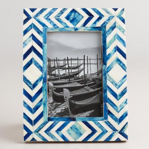 Cost Plus World Market + Blue & Natural Bone Chevron London Frame