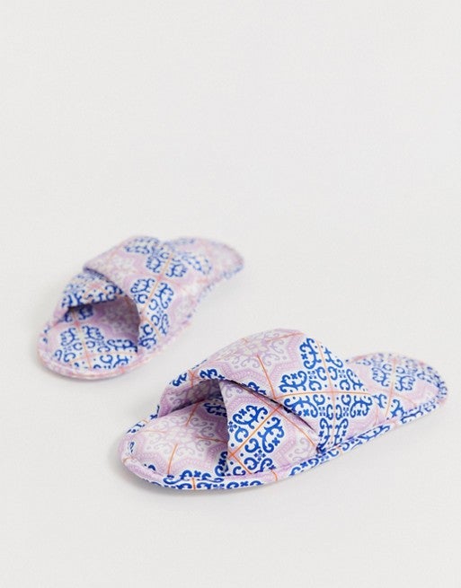 ASOS DESIGN + Zest Cross Strap Satin Slippers