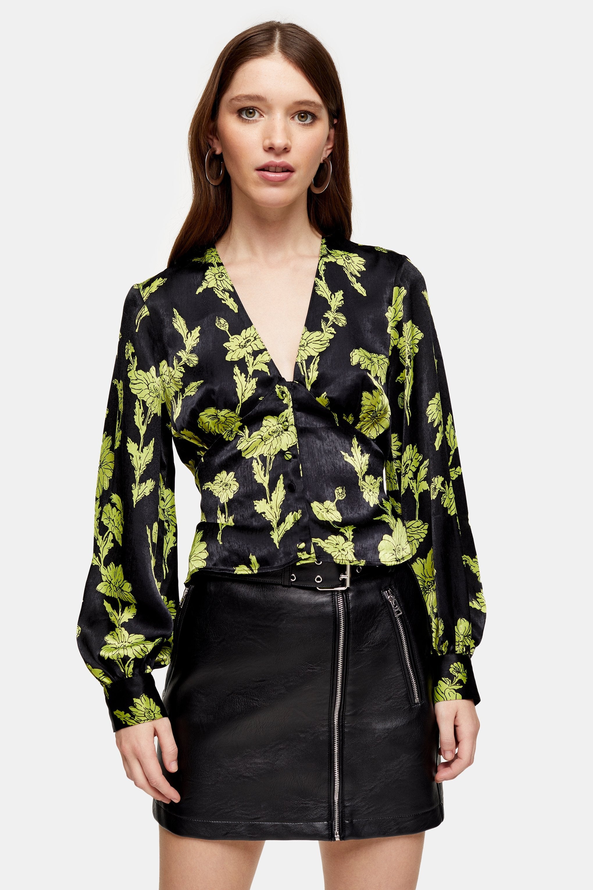 Topshop Green Floral Print Blouse