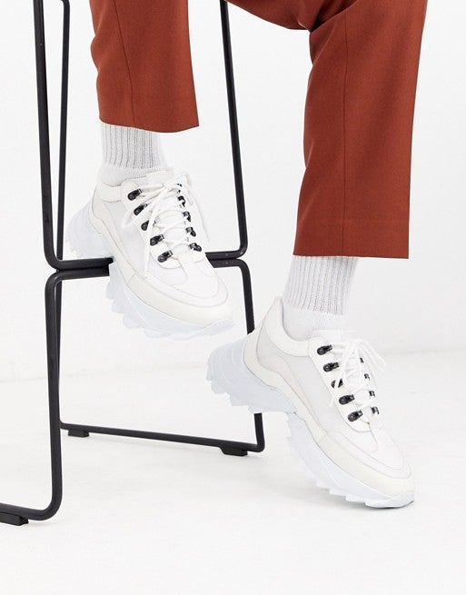 ASOS DESIGN + ASOS DESIGN trainers in white leather with chunky cleated ...