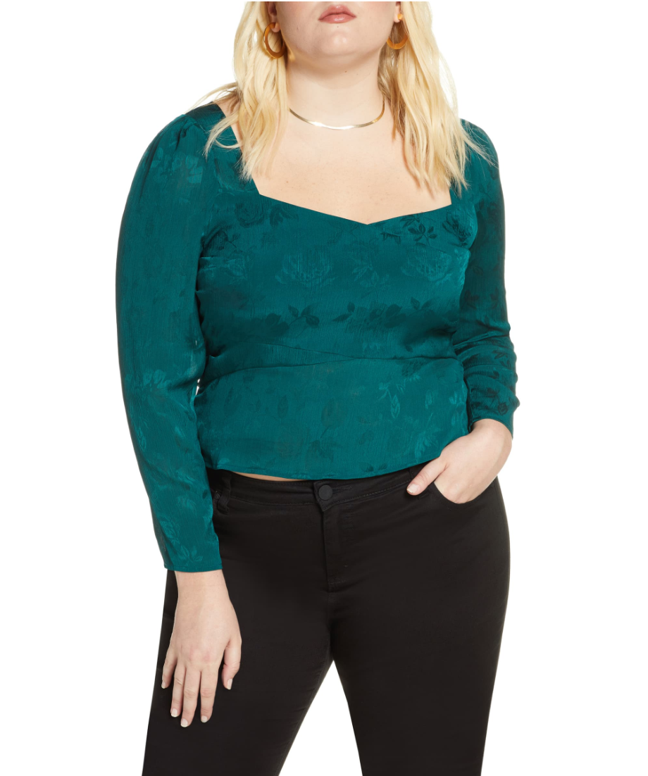 Leith + Smocked Back Satin Jacquard Top