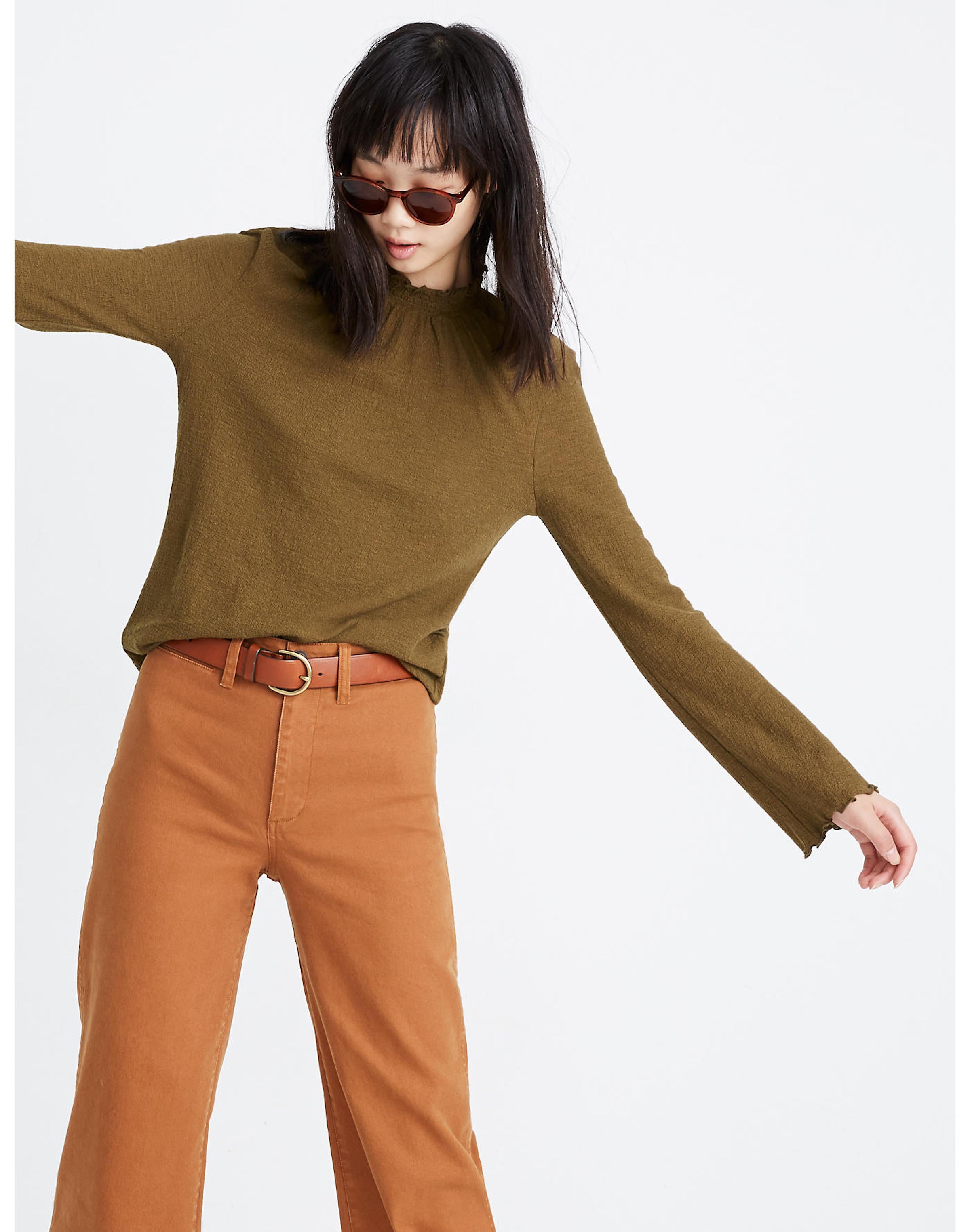 Madewell Texture And Thread Ruffled Mockneck Top