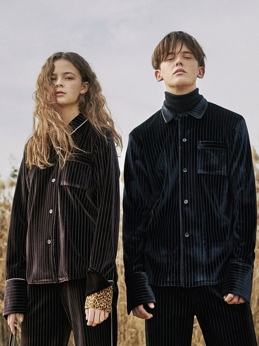 The Studio K + Unisex Stripe Velvet Pajama Shirt