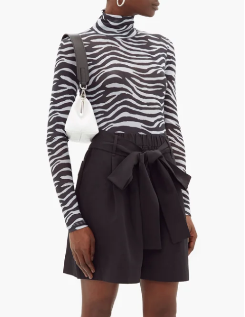 Staud + Zebra Print Roll Neck Mesh Top