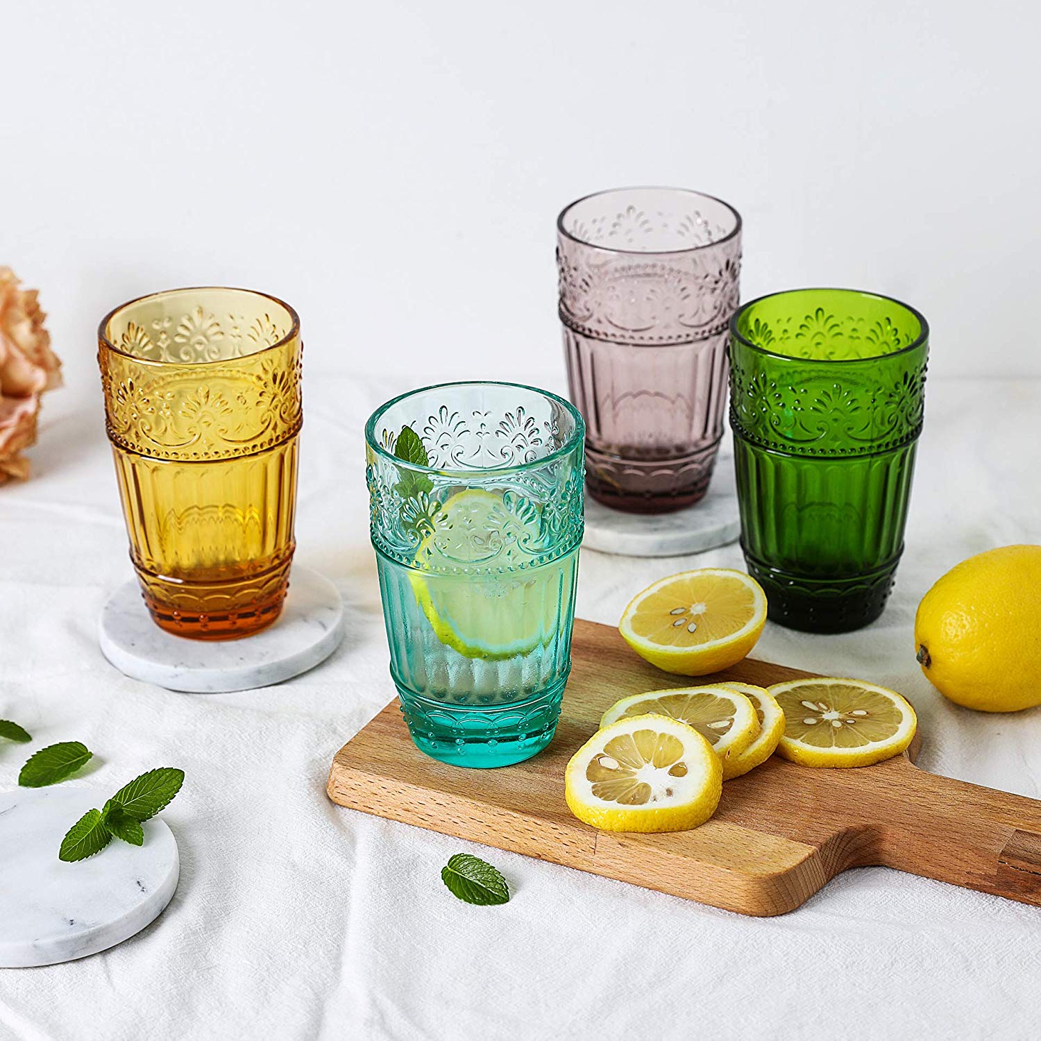 Whole Housewares Embossed Water Glasses 12 oz. Set of 4