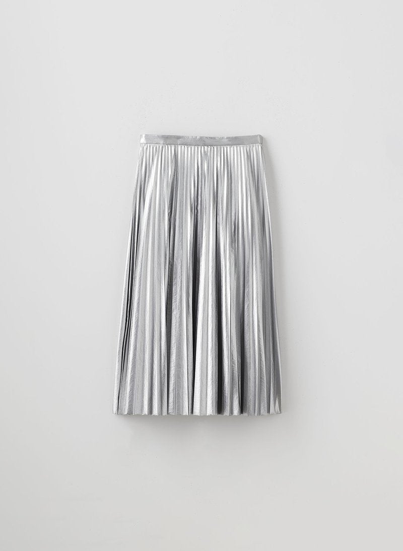 Tibi + Metallic Nylon Pleated Skirt