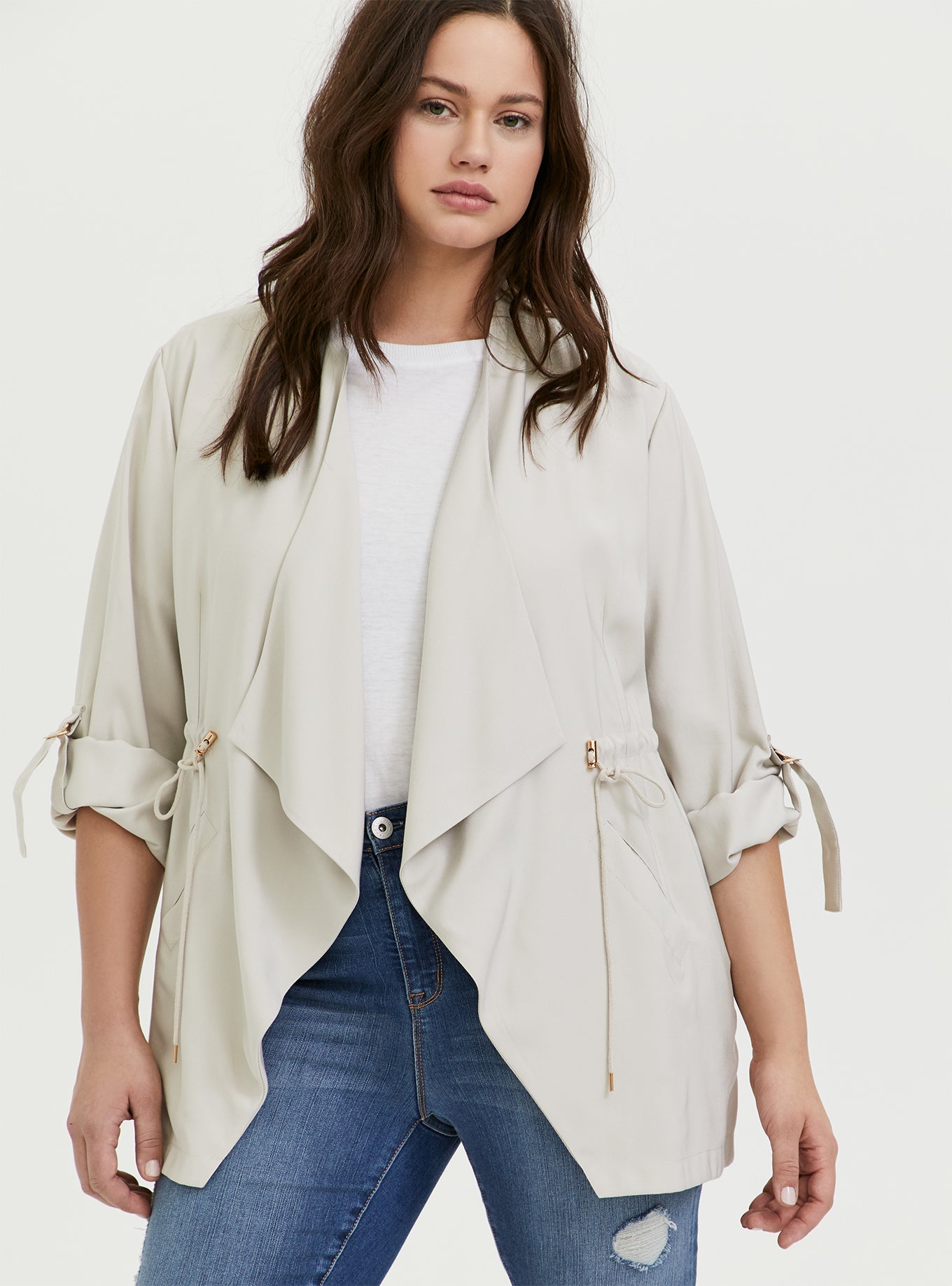 Torrid + Ivory Twill Drape Front Anorak Torrid + Ivory Twill Drape Front Anorak