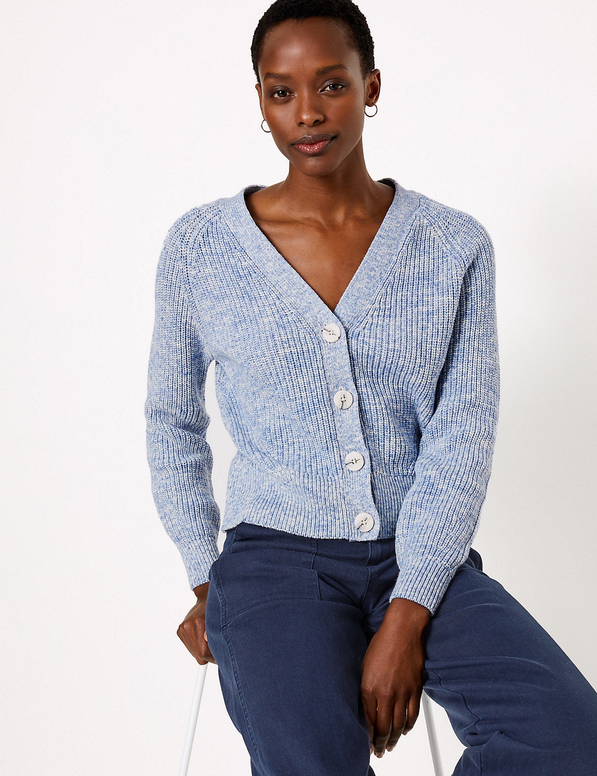 M&S Collection + Pure Cotton Ribbed Relaxed Fit Cardigan