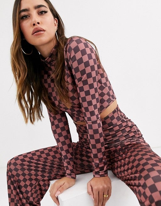 New Girl Order + High Neck Crop Top In Checkerboard