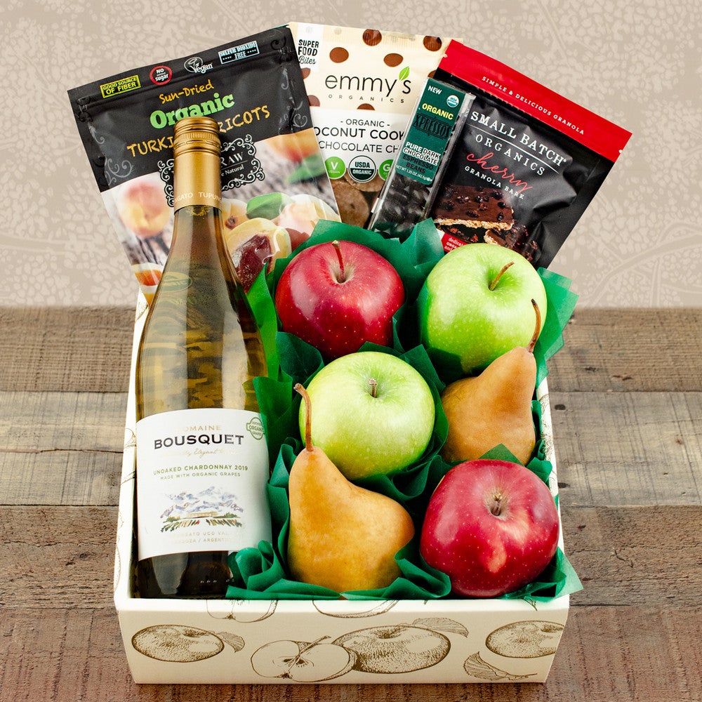 Multiple Brands + Happy & Healthy Organic White Wine, Fruit & Snax Gift Box