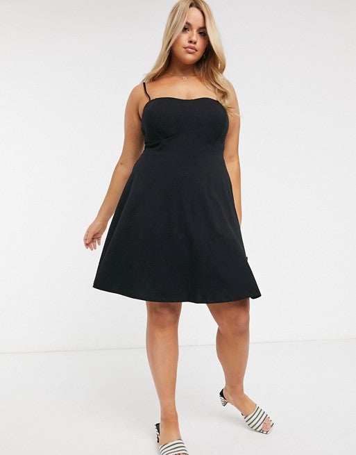 ASOS DESIGN Curve + Mini Square Neck Sundress with Cup Seams in Black
