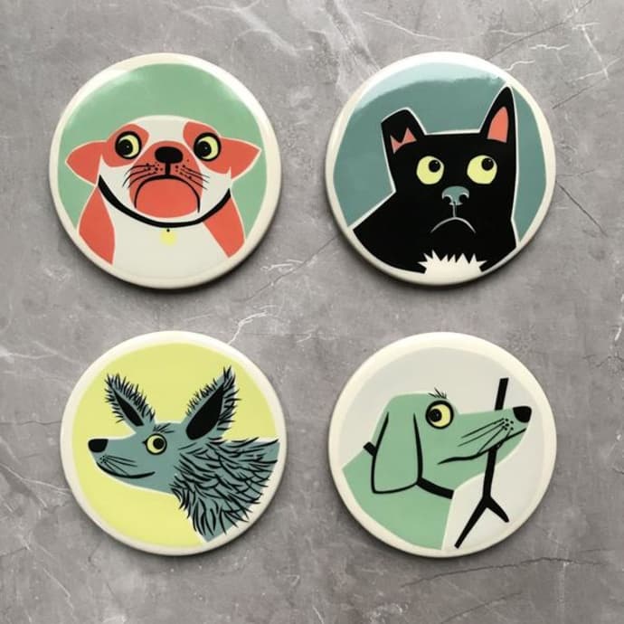 Hannah Turner + Handmade Ceramic Dog Coasters Box Set Of 4