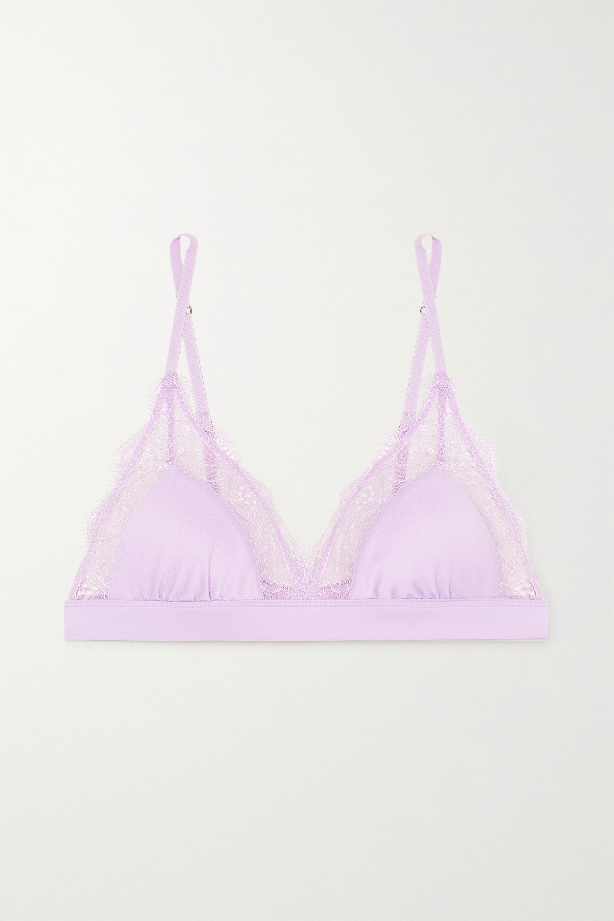 Love Stories + Love Lace-Trimmed Hammered-Satin Soft-Cup Triangle Bra